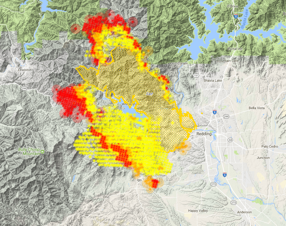 Carr Fire Maps (Sunday) | Hike Mt. Shasta
