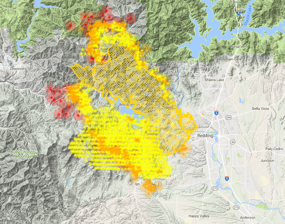 Carr Fire Maps (Sunday) | Hike Mt. Shasta